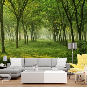 Morning Mist WALL MURAL, Forest Wall Covering, Spring Forest Wall Art ...