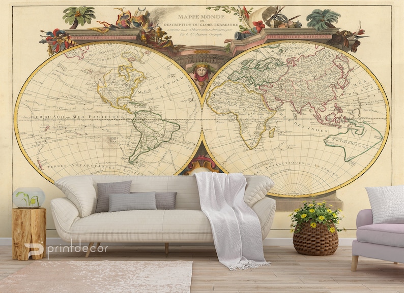 World Map MURAL Vintage World Map WALL MURAL Old Map - Etsy