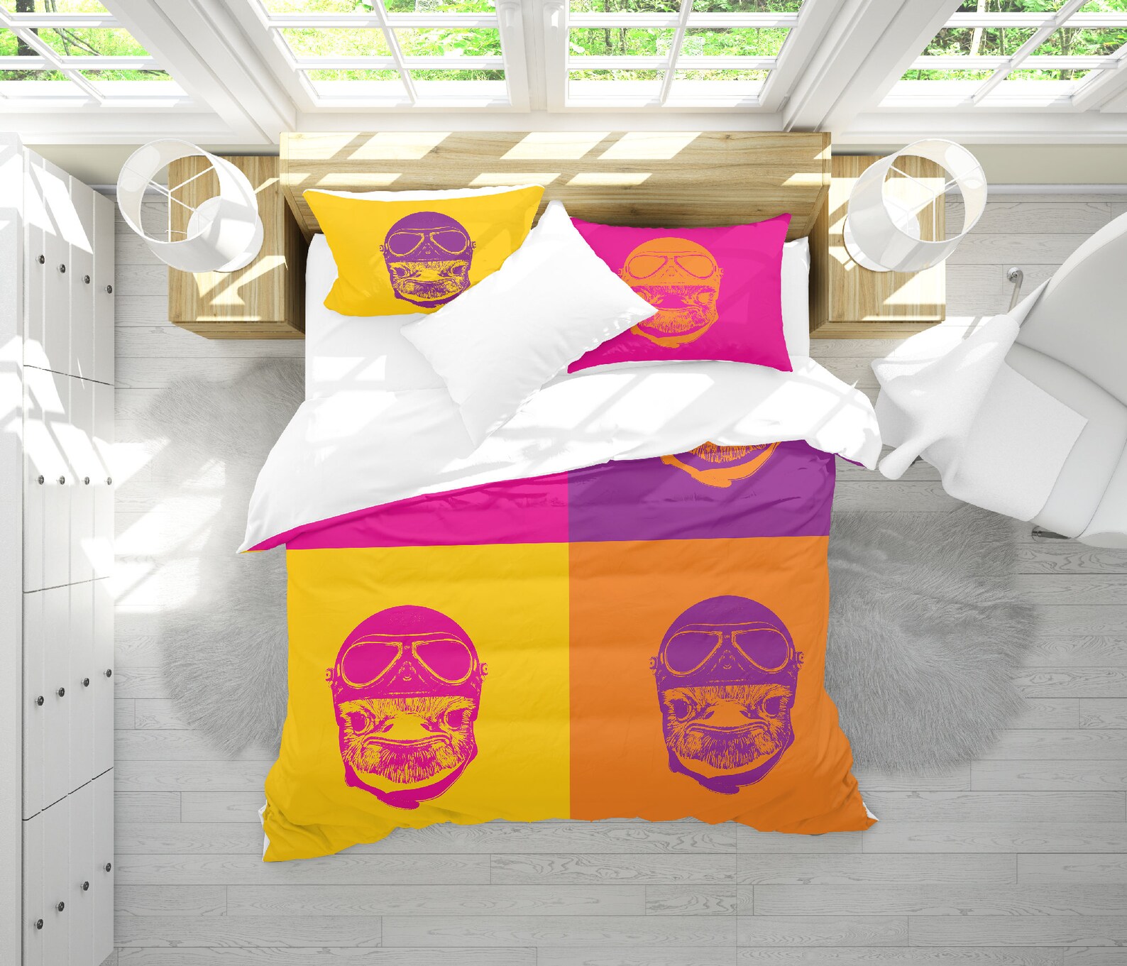 Pop Art Bedding Set Retro Duvet Cover Set Ostrich Pop Art - Etsy