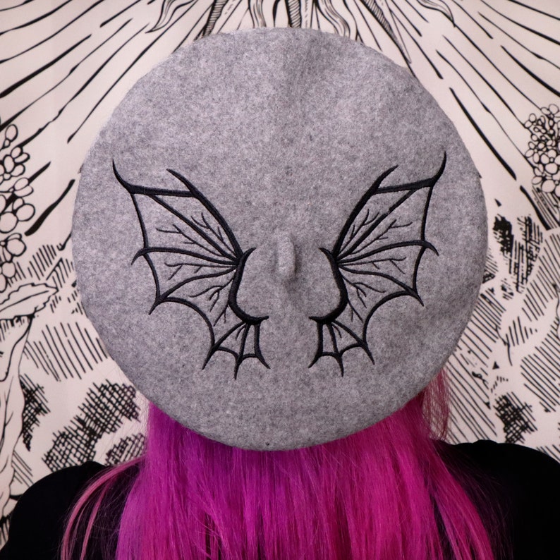 Batwing Wool Beret With Black Thorn Charm - Etsy