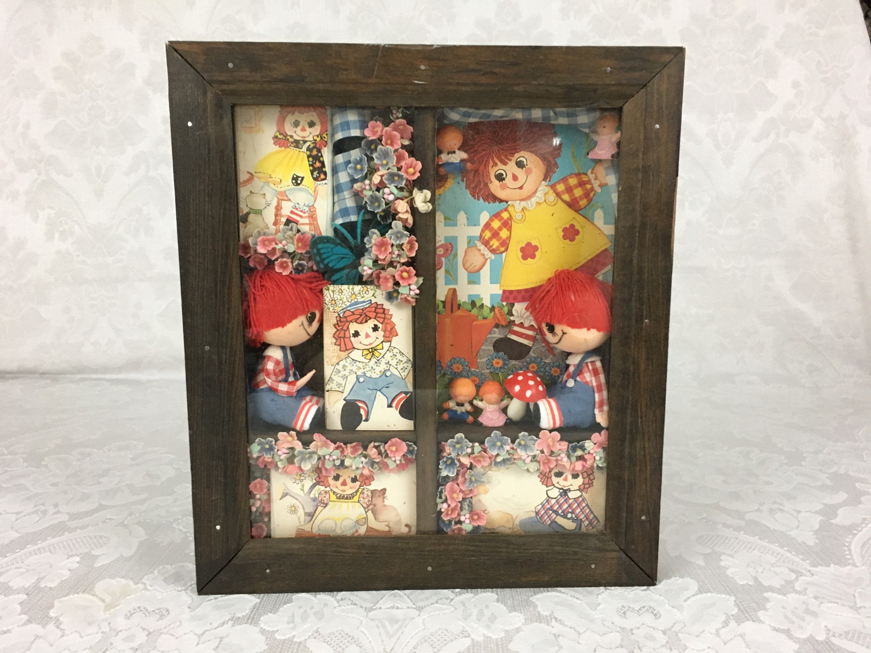 Vintage Handmade Raggedy Ann & Andy Rag Doll Display Shadow - Etsy