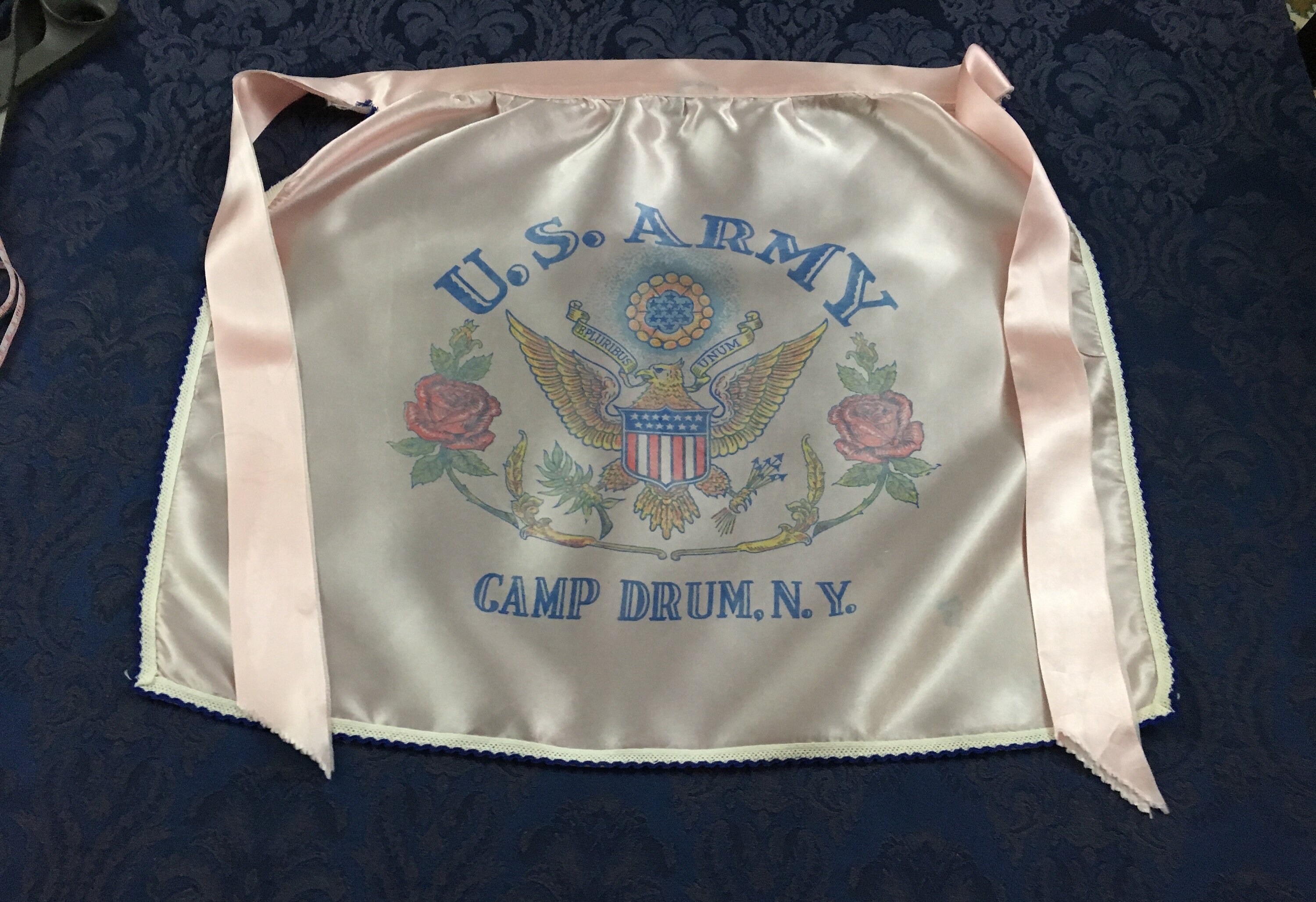 Vintage Military Souvenirs Satin Apron Army Camp Drum NY Silky | Etsy