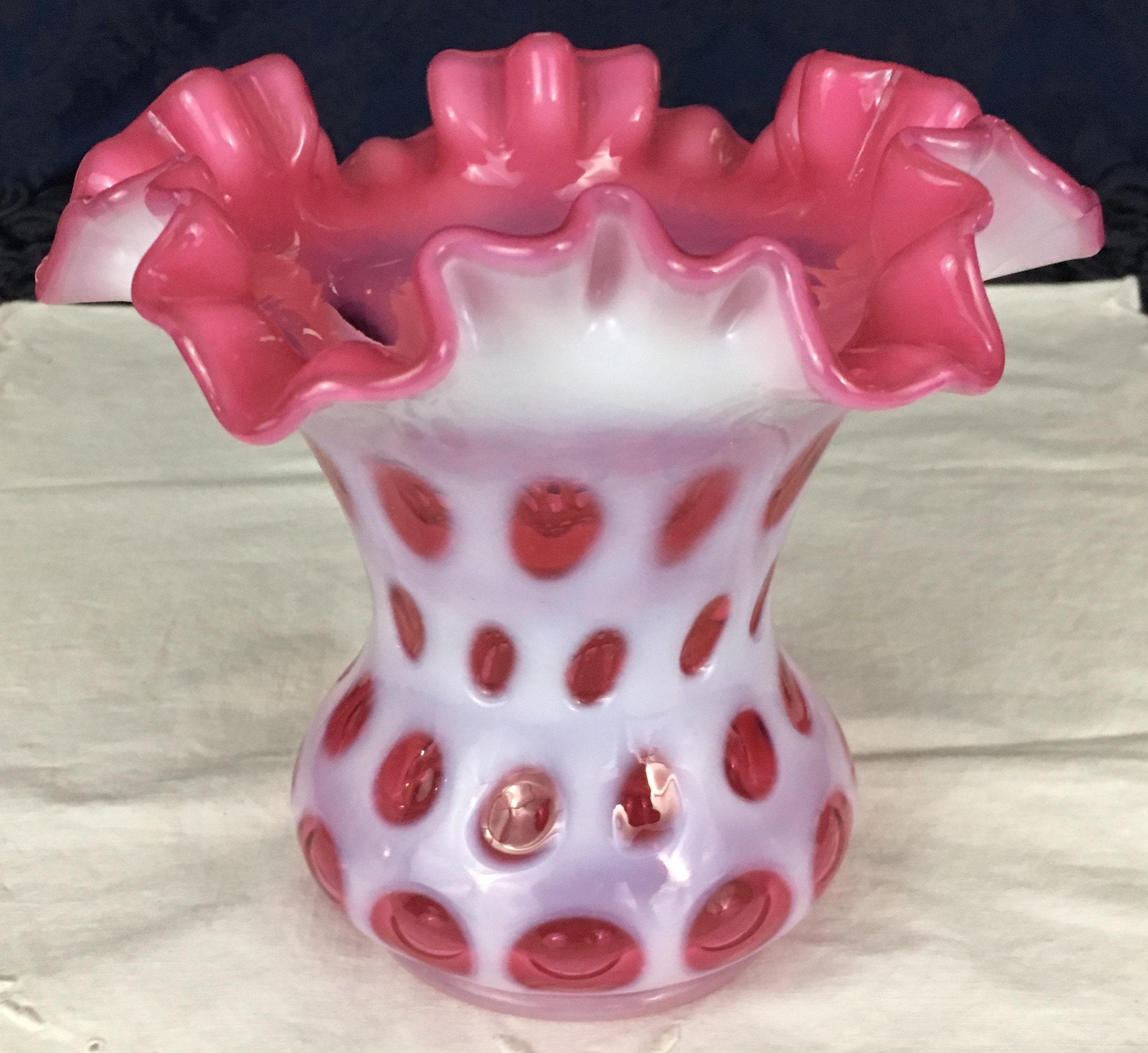 Vintage Fenton Coin Dot Cased Art Glass White Overlay Cut to - Etsy