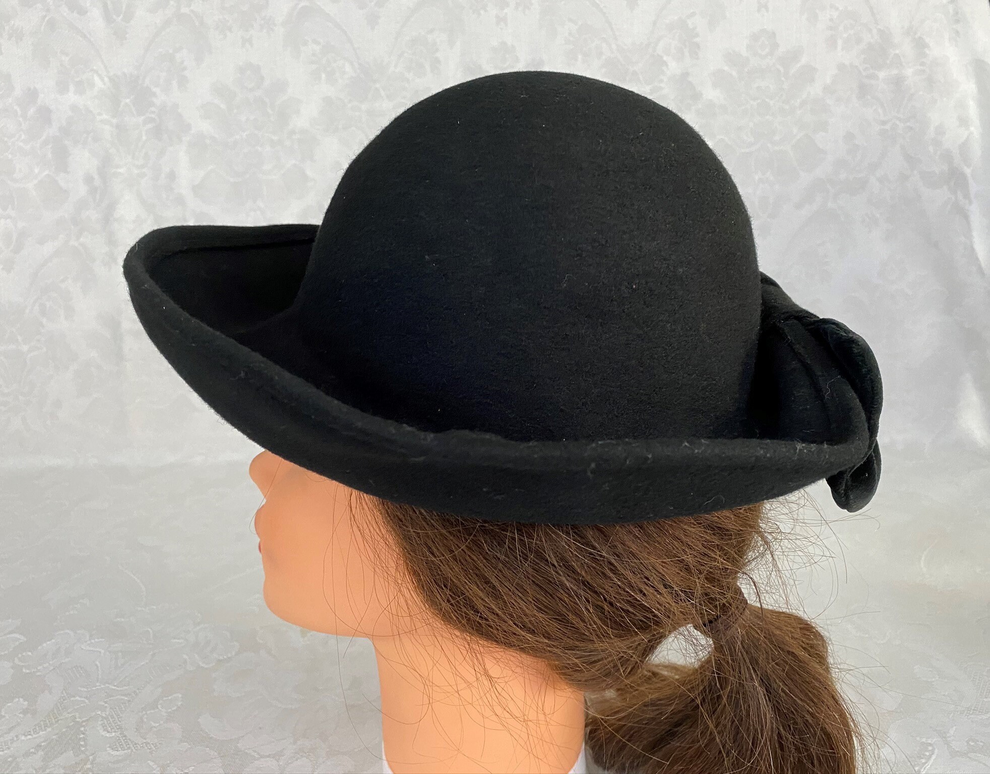 Vintage Mid Century Woman's Black Bucket Hat Wool Felt - Etsy