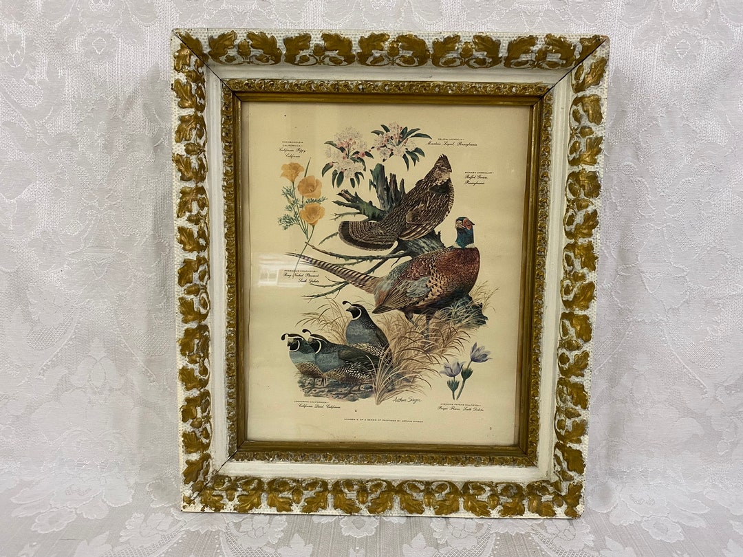 Antique Solid Wood Shadow Box Picture Frame Painted Gold & Cream Arthur ...