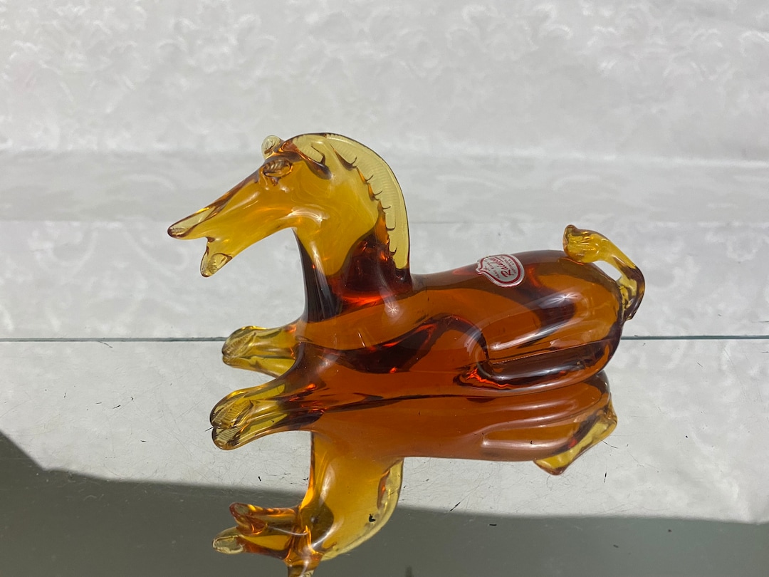 Rainbow Amber Glass Resting Horse Figurine Hand Blown Art Glass ...