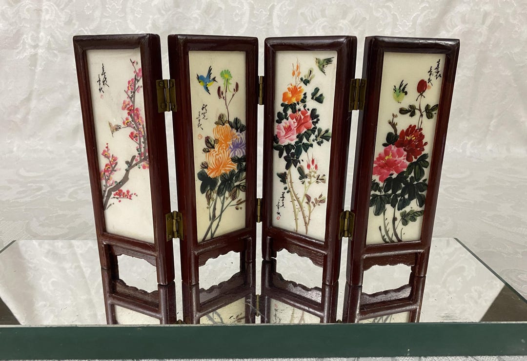 Mini Chinese Folding Window Screen Dual Scenes on Glass Landscapes ...