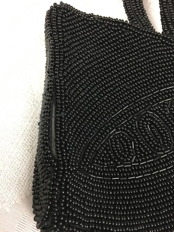 Vintage Woman's Black Beaded Double Handle Purse Hand… - Gem