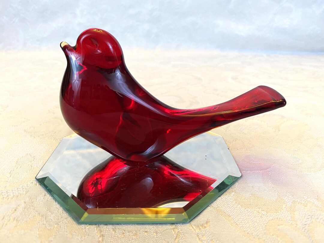 Ruby Red Bird Figurine Vintage Scandinavian Art Glass - Etsy