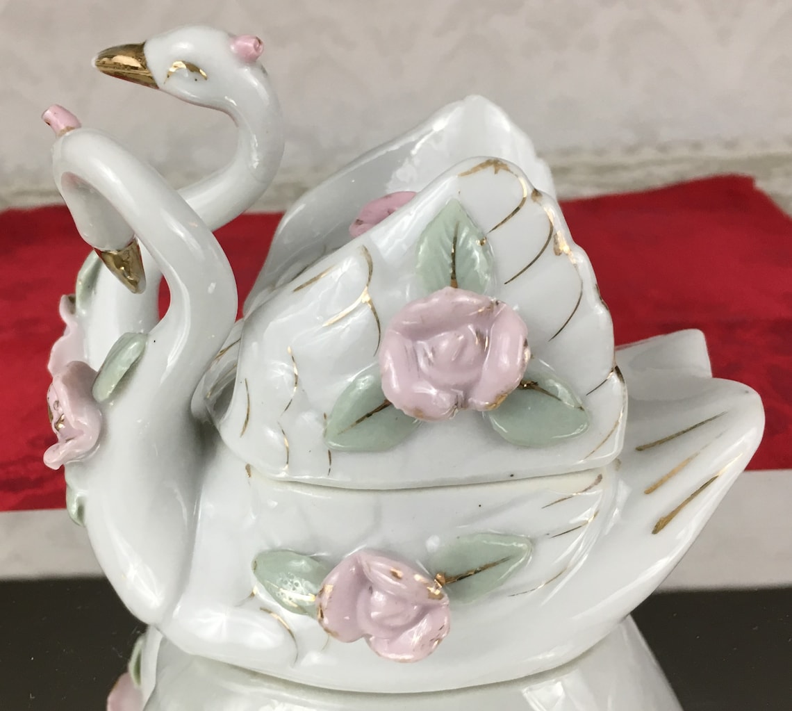 Vintage Porcelain Double Swan Covered Dresser Jar Jewelry Box - Etsy