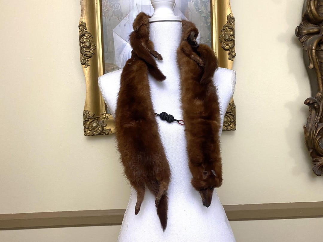 Vintage Mid Century Auburn Mink Fur Scarf Stole Wrap 4 Pelts Snap ...