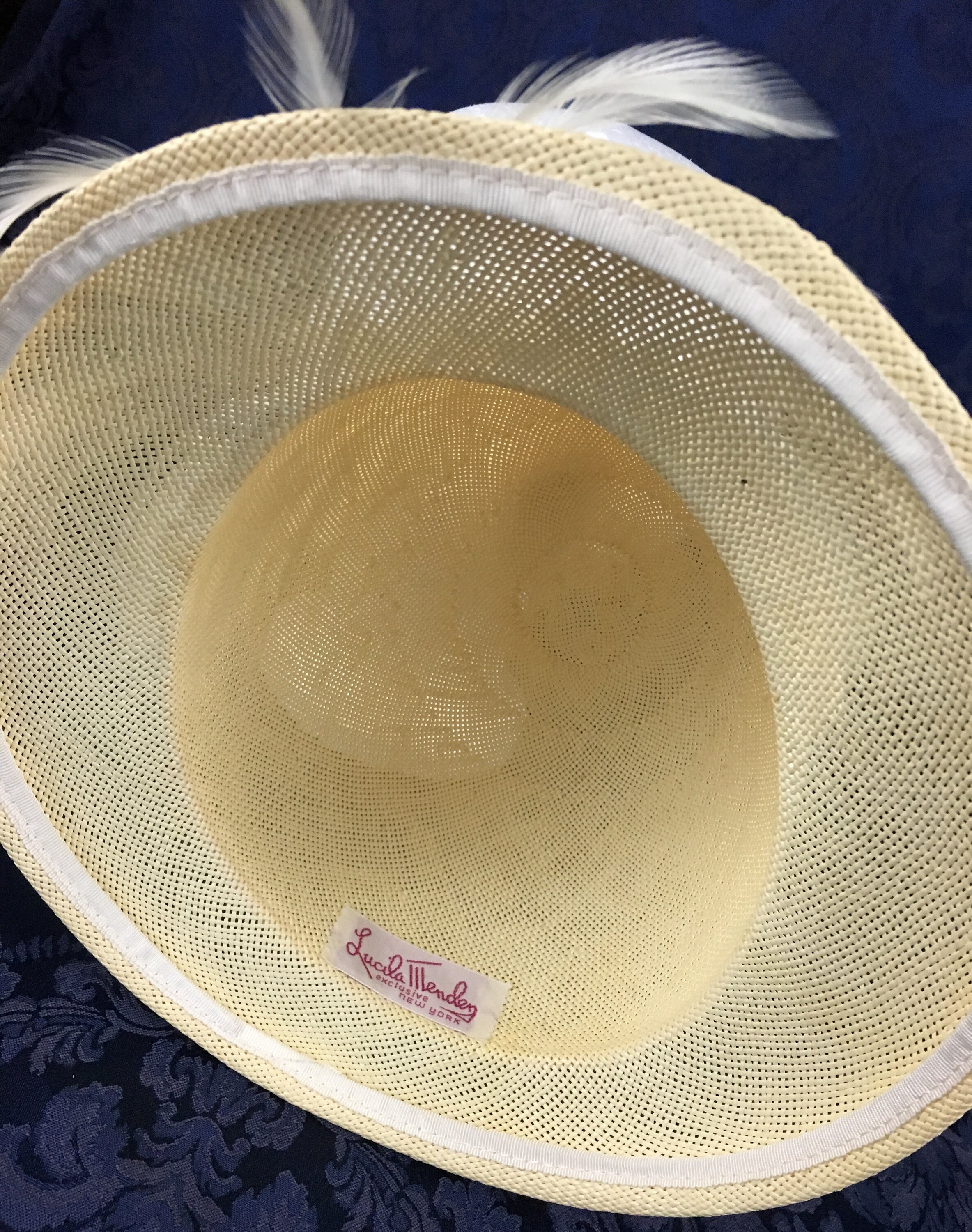 Vintage Womans Ivory Woven Straw Hat Beaded Feather Millinery Lucila ...