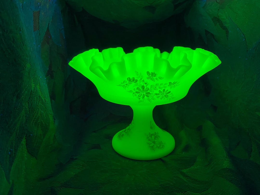 Vintage Fenton Art Glass Custard Uranium Glass Pedestal Bowl Hand ...