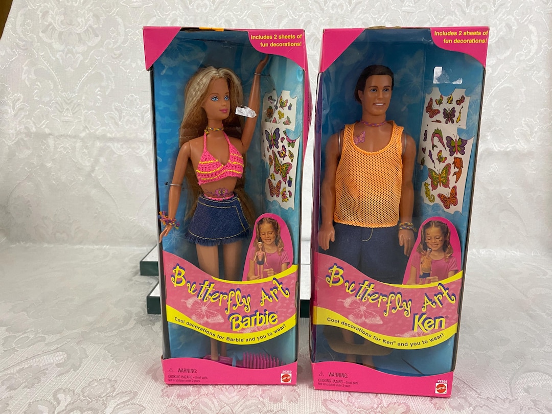 Boxed Barbie & Ken Dolls Butterfly Art Tattoo Vintage 1998 Original Box ...