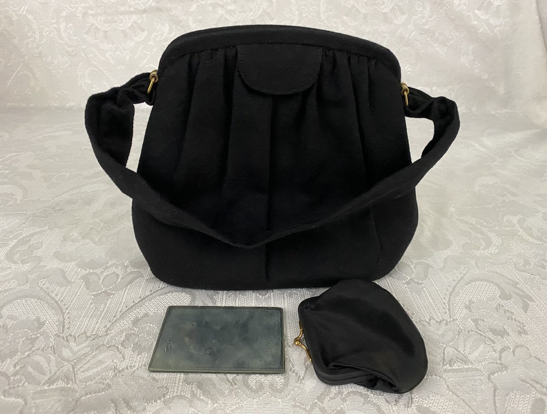 Vintage Women's Ingber Bag Black Wool Felt Purse Handbag Key Pully ...