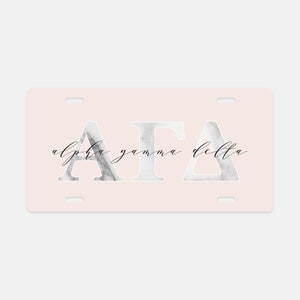 Custom Marble & Blush Sorority License Plate / Greek Gifts / Marble and ...