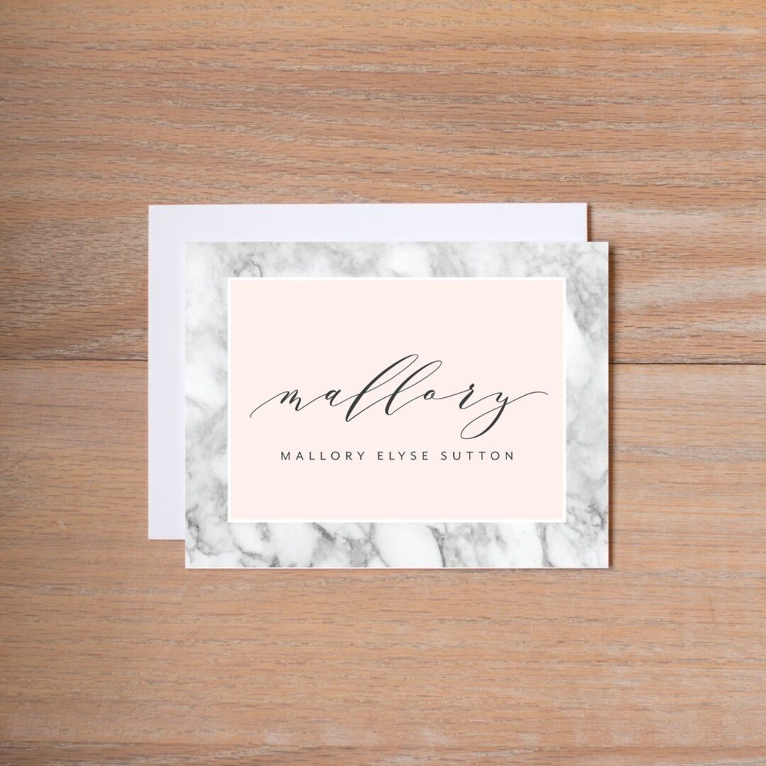 Personalized Note Cards / Marble Blush / Modern / Modern Note Cards ...
