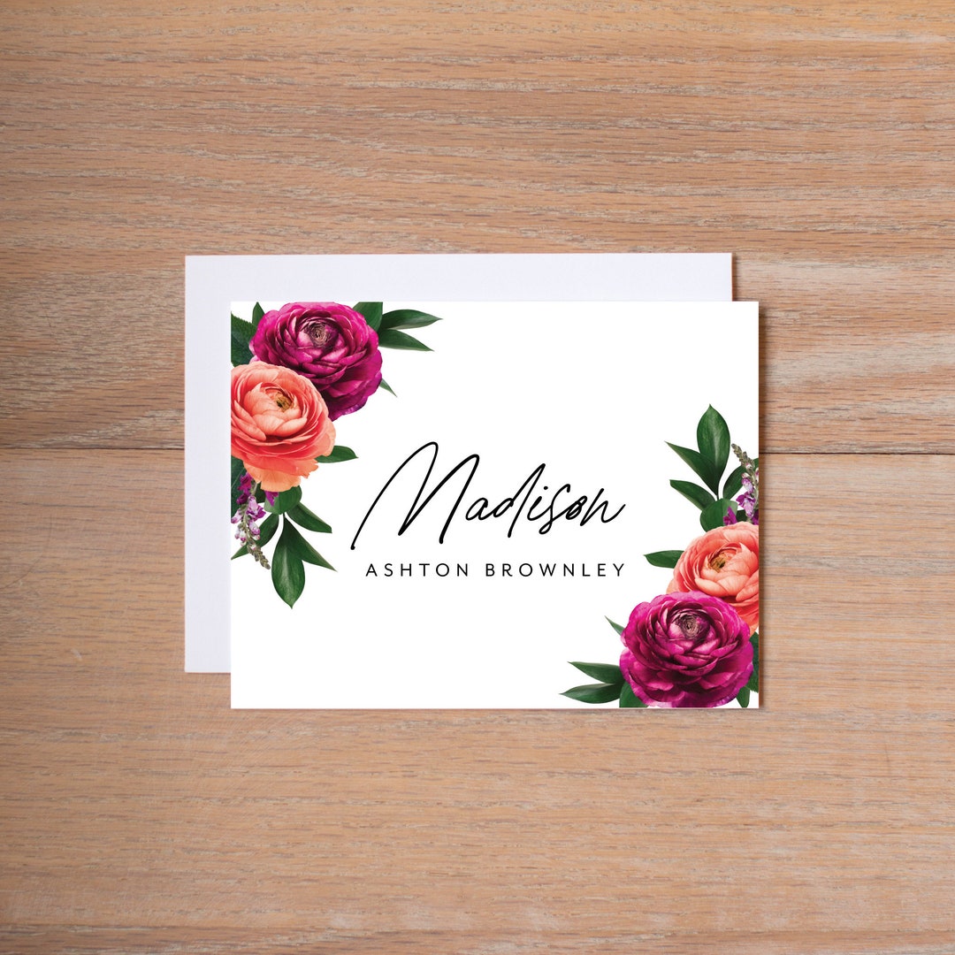 Personalized Note Cards / Petals / Floral / Floral Note Cards ...