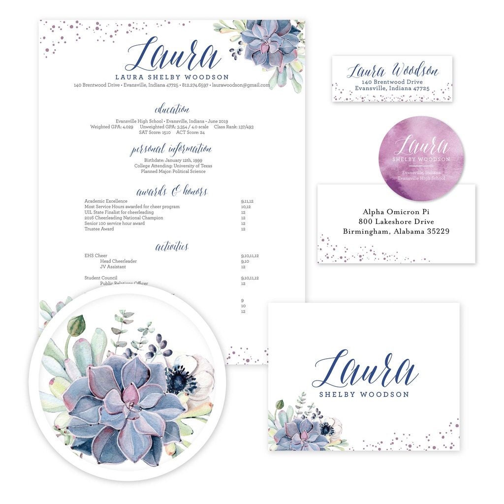 Editable Sorority Packet Template / Succulent Garden / Social Resume ...