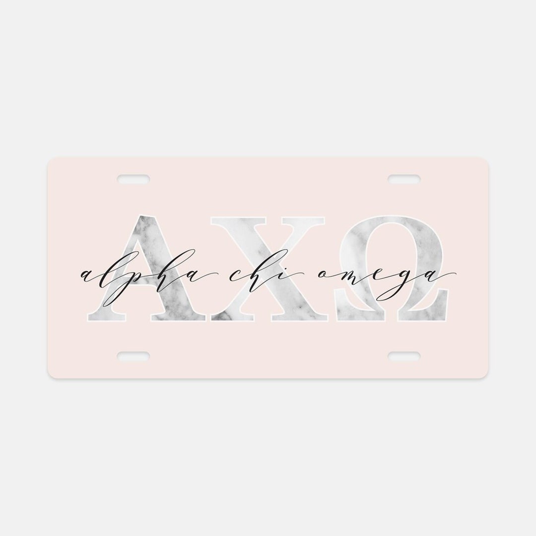 Alpha Chi Omega Marble & Blush License Plate / Marble and Blush / Greek ...