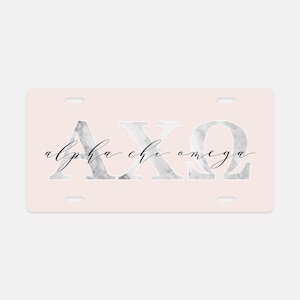 Alpha Chi Omega Marble & Blush License Plate / Marble and Blush / Greek ...