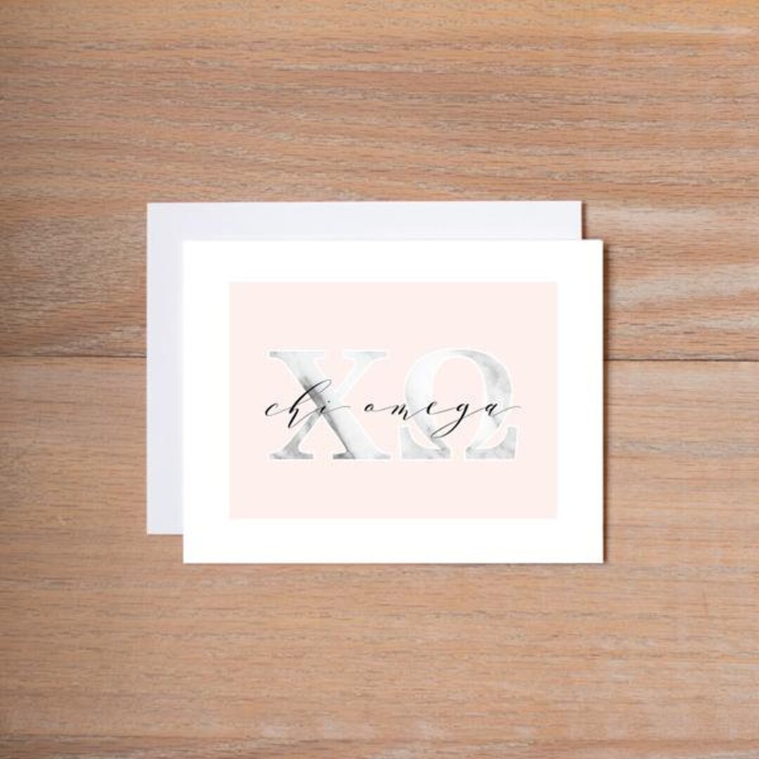 Chi Omega Note Card Set / Marble & Blush / Marble and Blush Greek Note ...