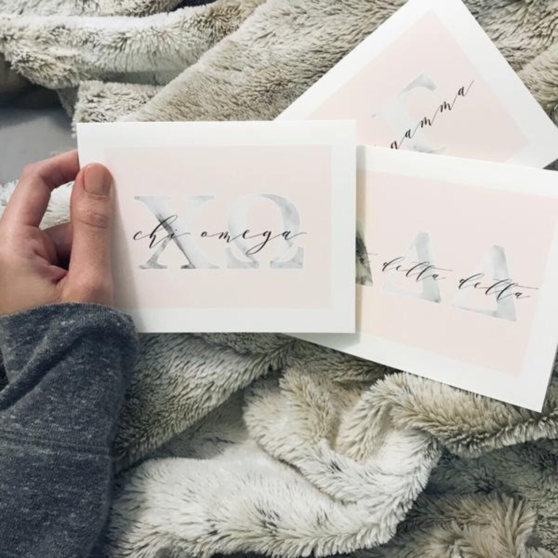 Phi Mu Note Card Set / Marble & Blush / Marble and Blush Greek Note ...