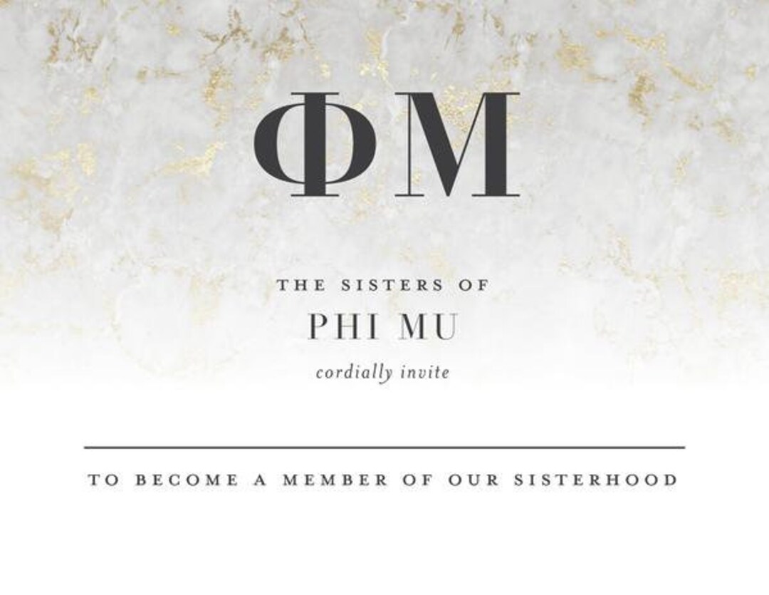 Phi Mu Bid Card / Golden Marble / Sorority Bid Card / Bid Cards / Greek ...