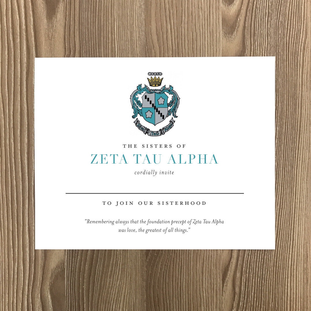 Zeta Tau Alpha Sorority Crest Bid Card / Zeta / Sorority Bid Card ...