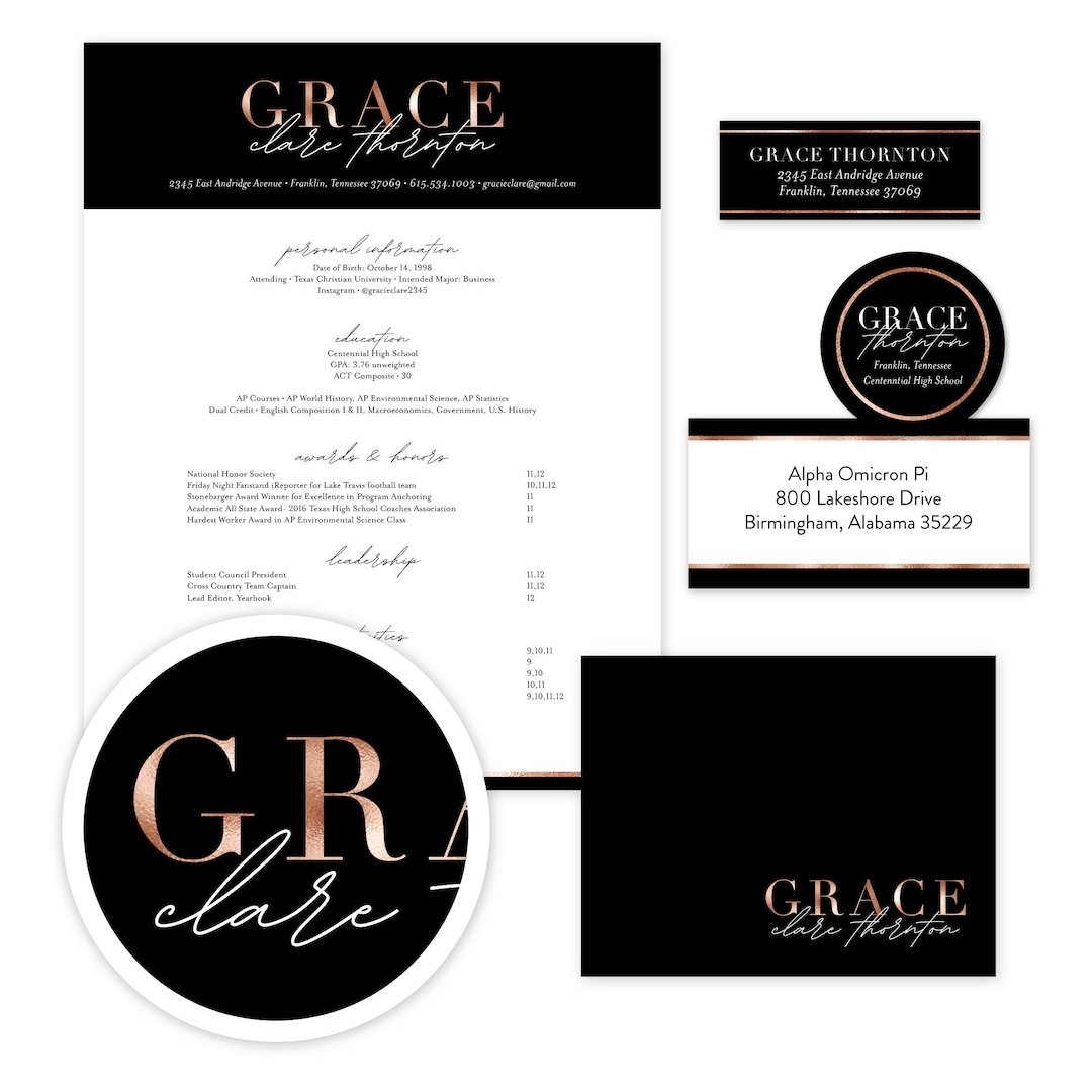 Glamour Stationery Set - Large / Metallic / Black / Personal Stationery ...