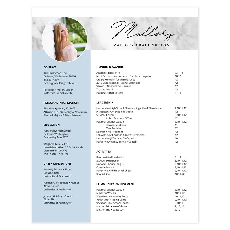 Free Sorority Resume Template