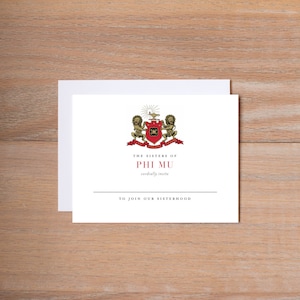 Phi Mu Sorority Crest Bid Card / Phi Mu / Sorority Bid Card / Greek Bid ...