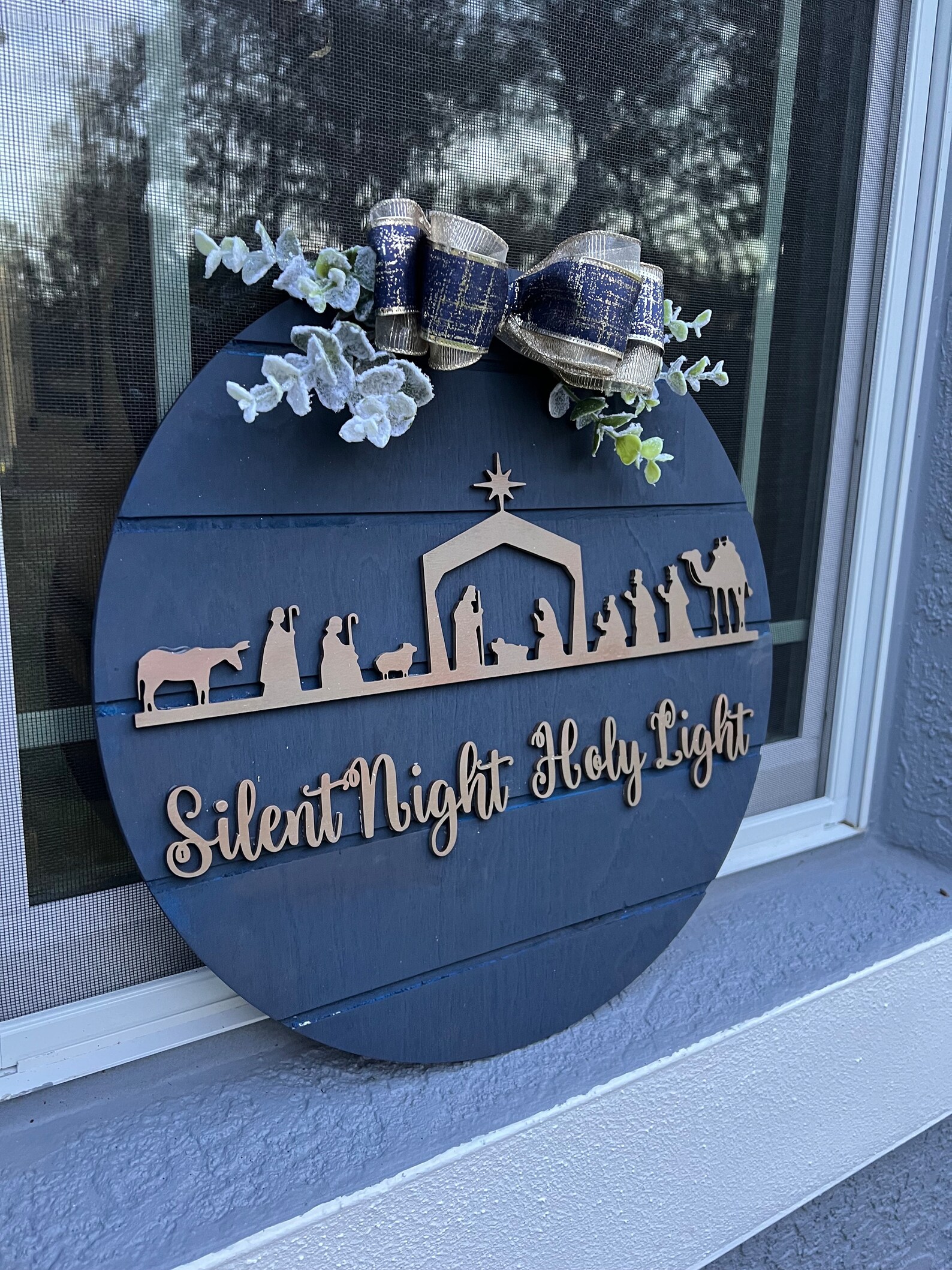 Nativity Door Hanger, Silent Night Welcome Sign, Holy Light Door Hanger ...