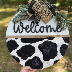 Western Welcome Sign, Cow Print Door Hanger, Cow Print Welcome, Welcome ...