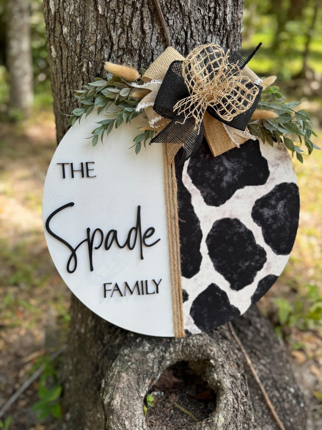 Cow Print Door Hanger, Cow Print Welcome, Welcome Sign, Family Name Cow ...