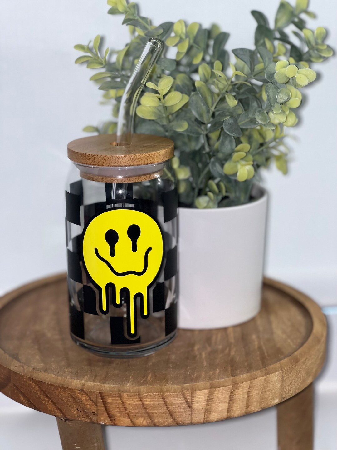 Smiley Face Glass Cup Iced Coffee Glass Drip Smikey Face Coffee Cup ...