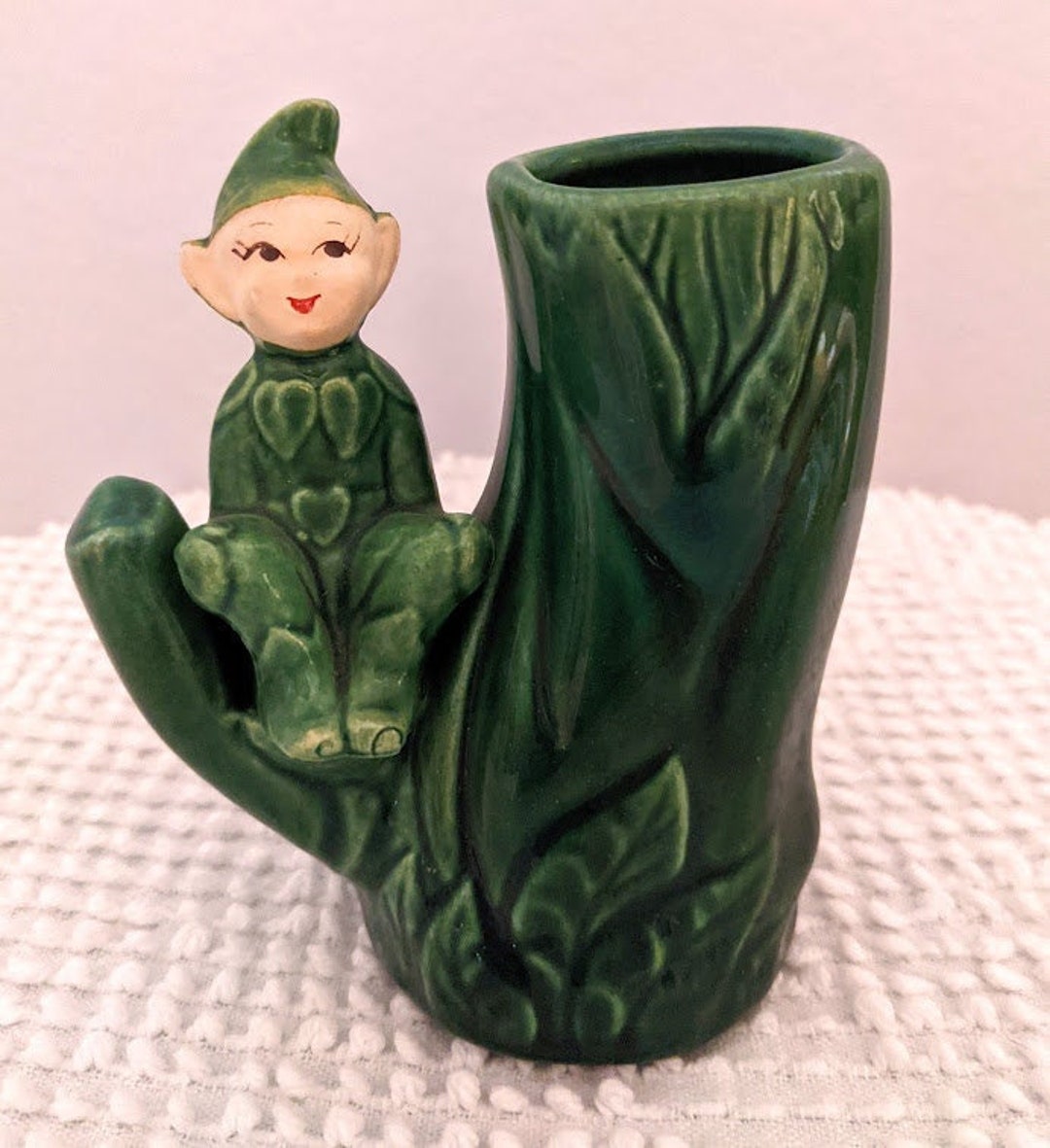 Vintage Glazed Pottery Green Pixie Elf Bud Vase by Treasure Craft FREE ...