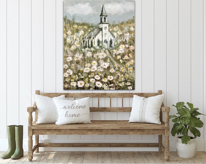 Daisy Chapel Print, Canvas Print, Church Art, Rustic Art, Farmhouse Art ...