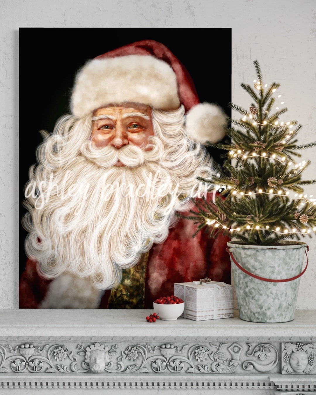 Red Santa Canvas Print, Santa Painting, Santa Art, Christmas Art ...