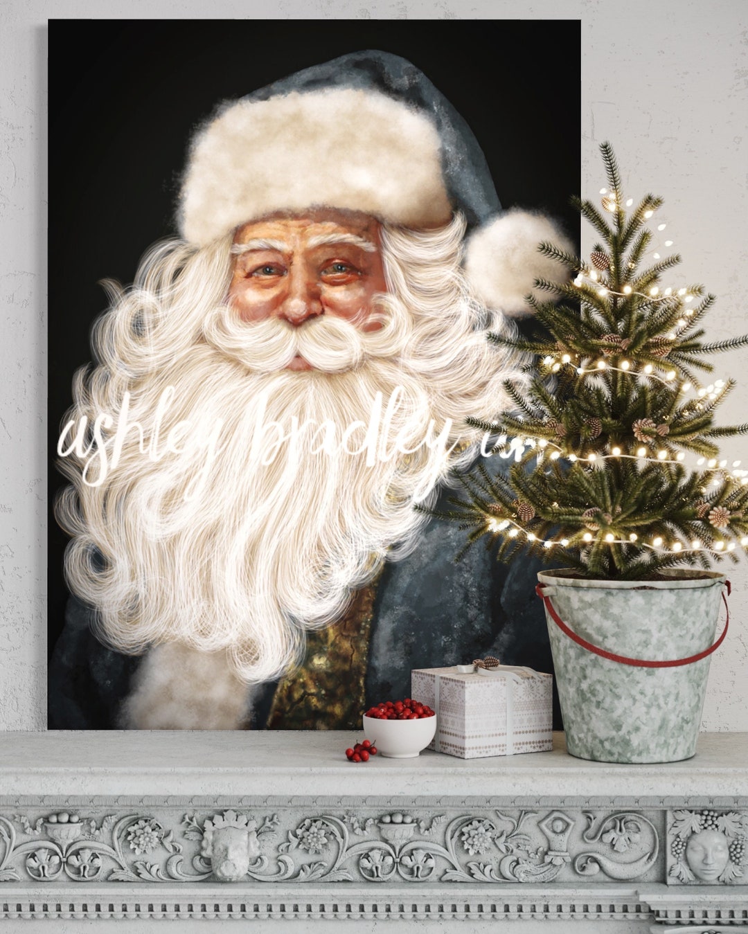 Blue Santa Canvas Print, Santa Painting, Santa Art, Christmas Art, Canvas Print, Wall Art ...
