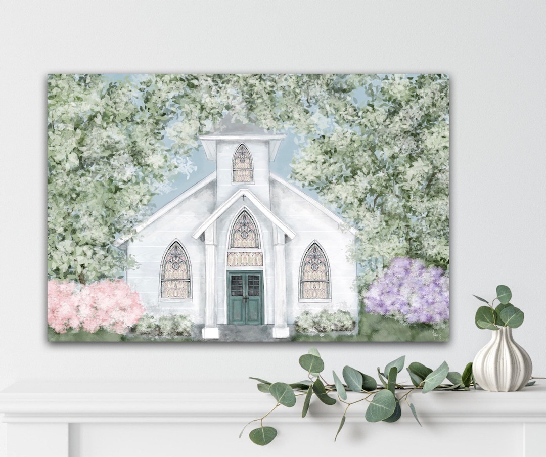 Church Canvas Print, Church Painting, Santa Art, Church Art, Canvas ...