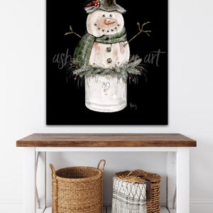 Snowman Canvas Print, Snowman Painting, Snowman Art, Christmas Art ...