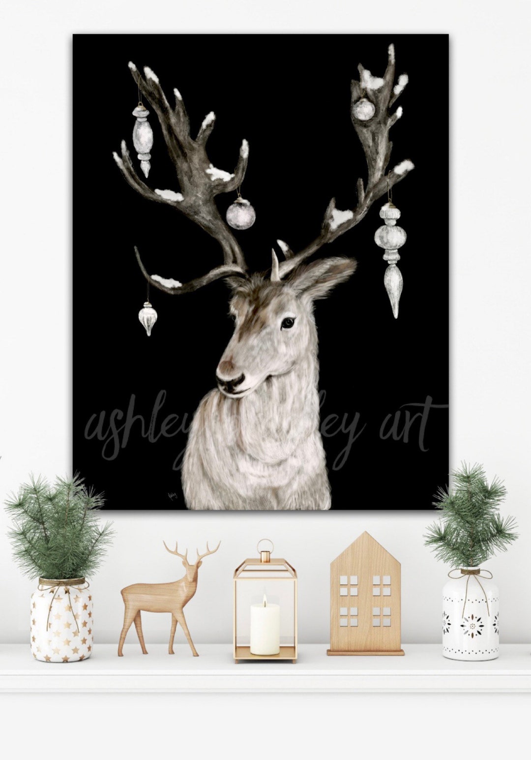 Christmas Deer Canvas Print, Christmas Painting, Christmas Art, Canvas ...