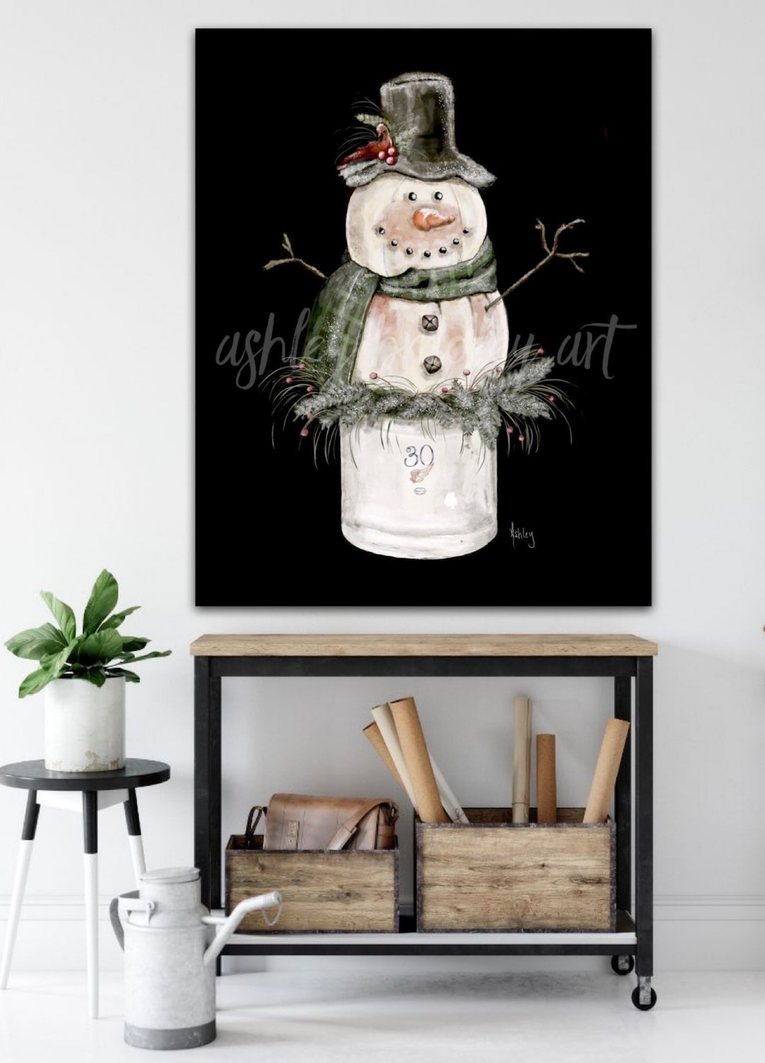 Snowman Canvas Print, Snowman Painting, Snowman Art, Christmas Art ...