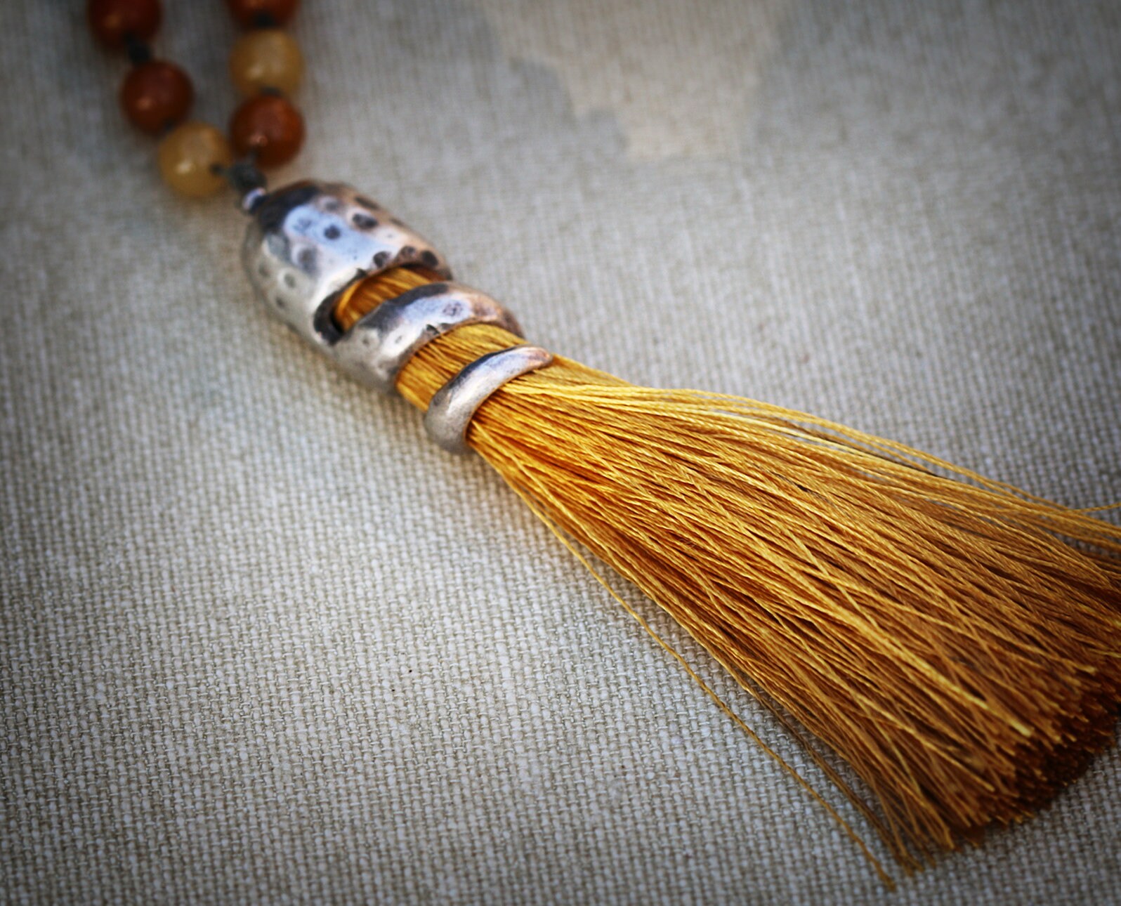 Gemstone Mala Necklace Honey Jade Mala Hand Made Knotted Beads Necklace Tassel Necklace Meditation Necklace Long Necklaces for Women Etsy UK