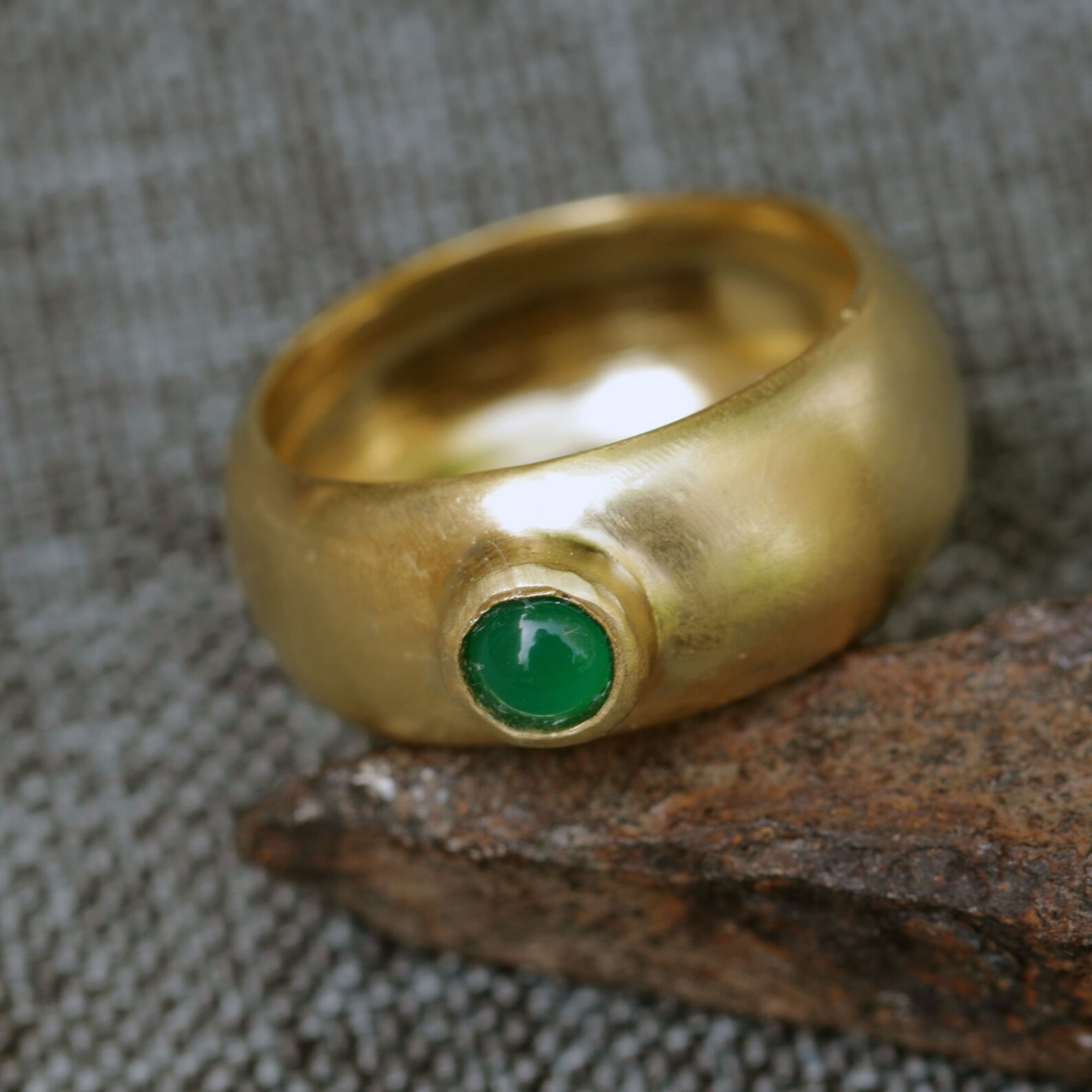 Gold Green Onyx Statement Ring: Bombay Style Wide Band - Etsy