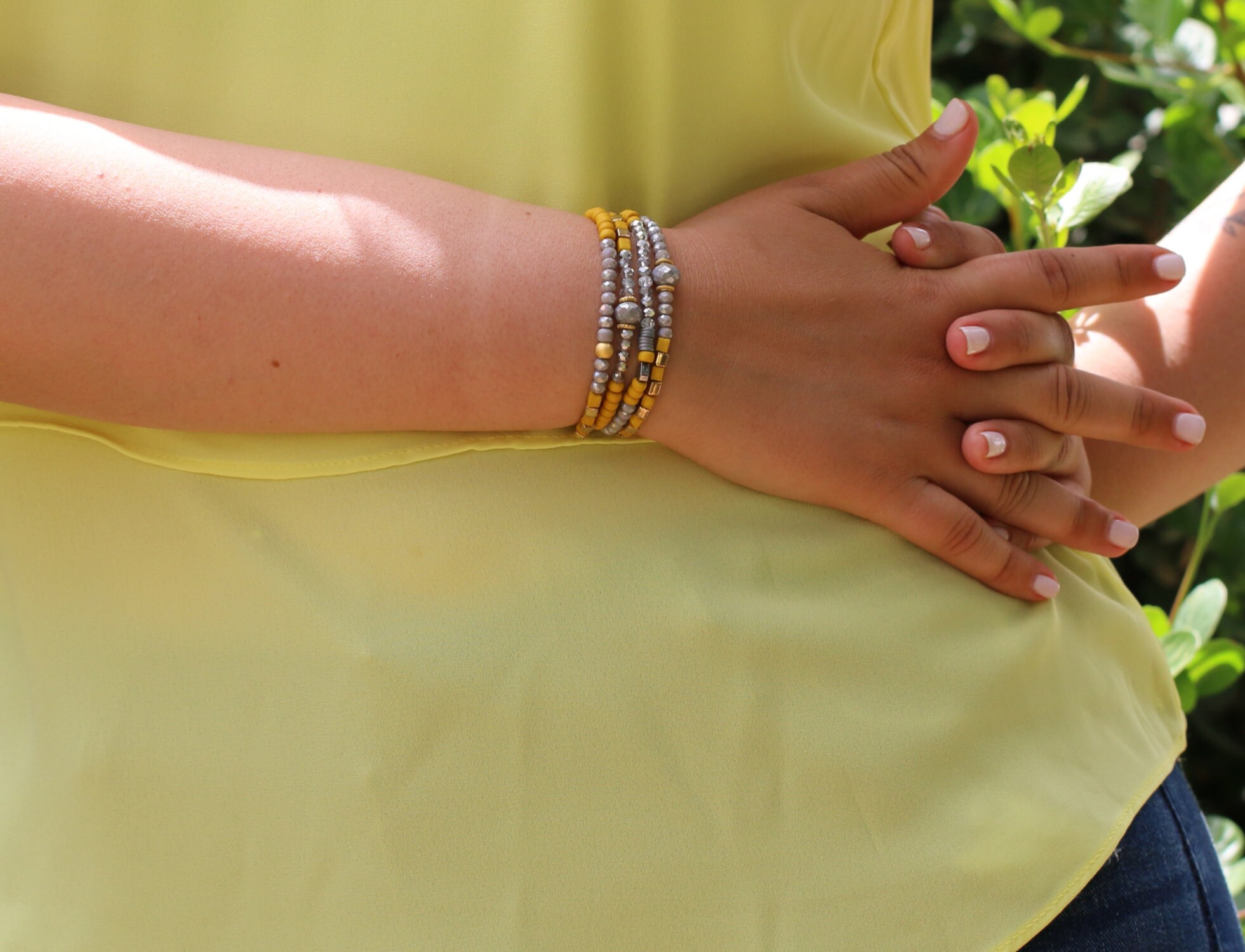 Yellow Beaded Wrap Bracelet: Handmade Layered Crystal & Porcelain - Etsy