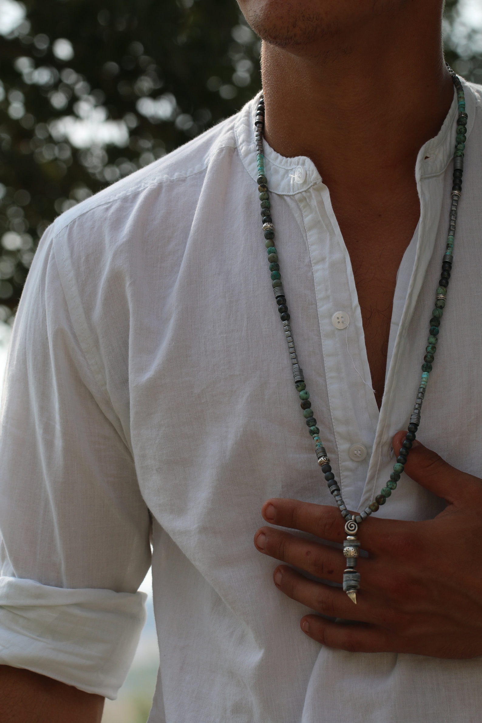 Bead Necklace for Men, Men's Jewelry, Boho Long Necklace, Gift for Him ...