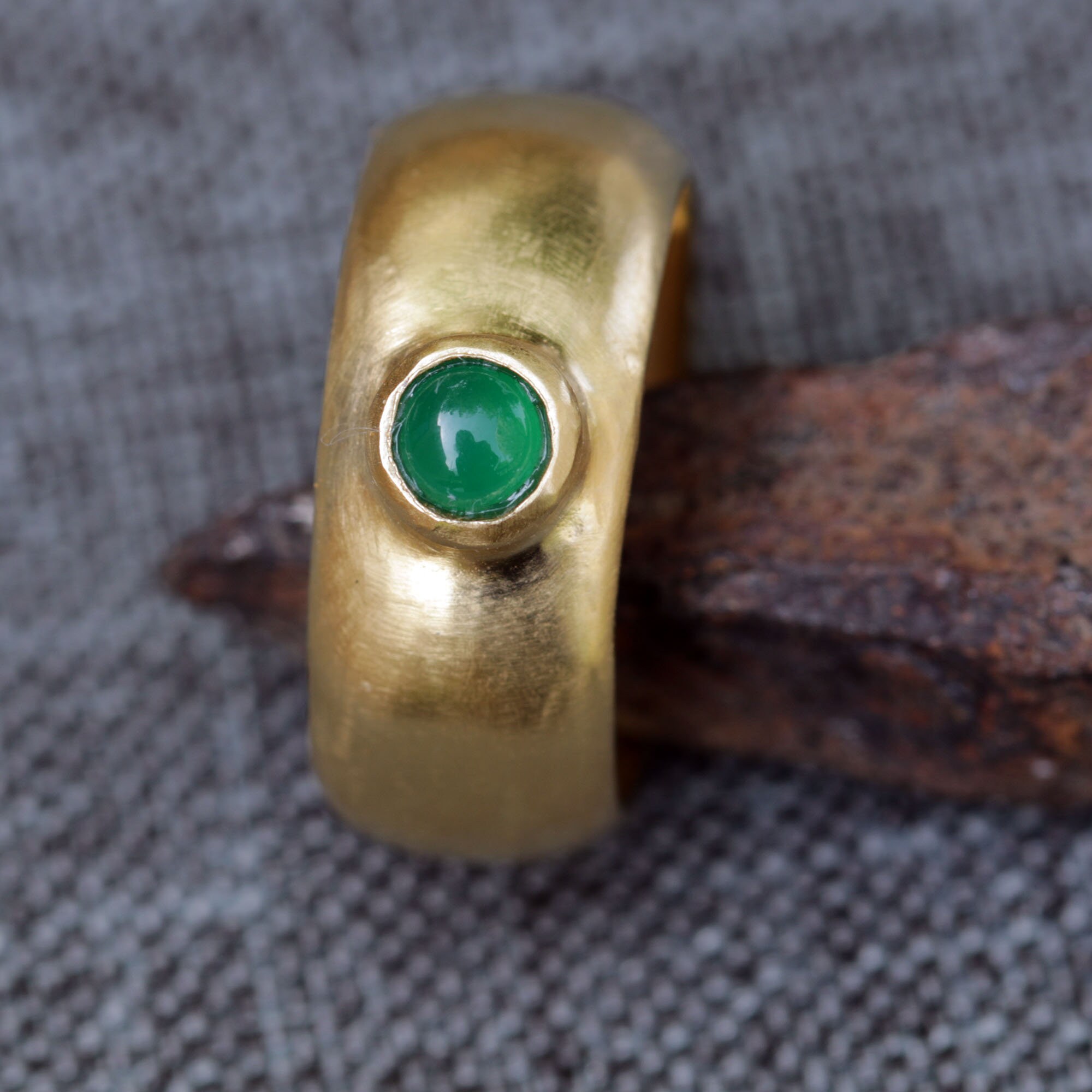 Gold Green Onyx Statement Ring: Bombay Style Wide Band - Etsy