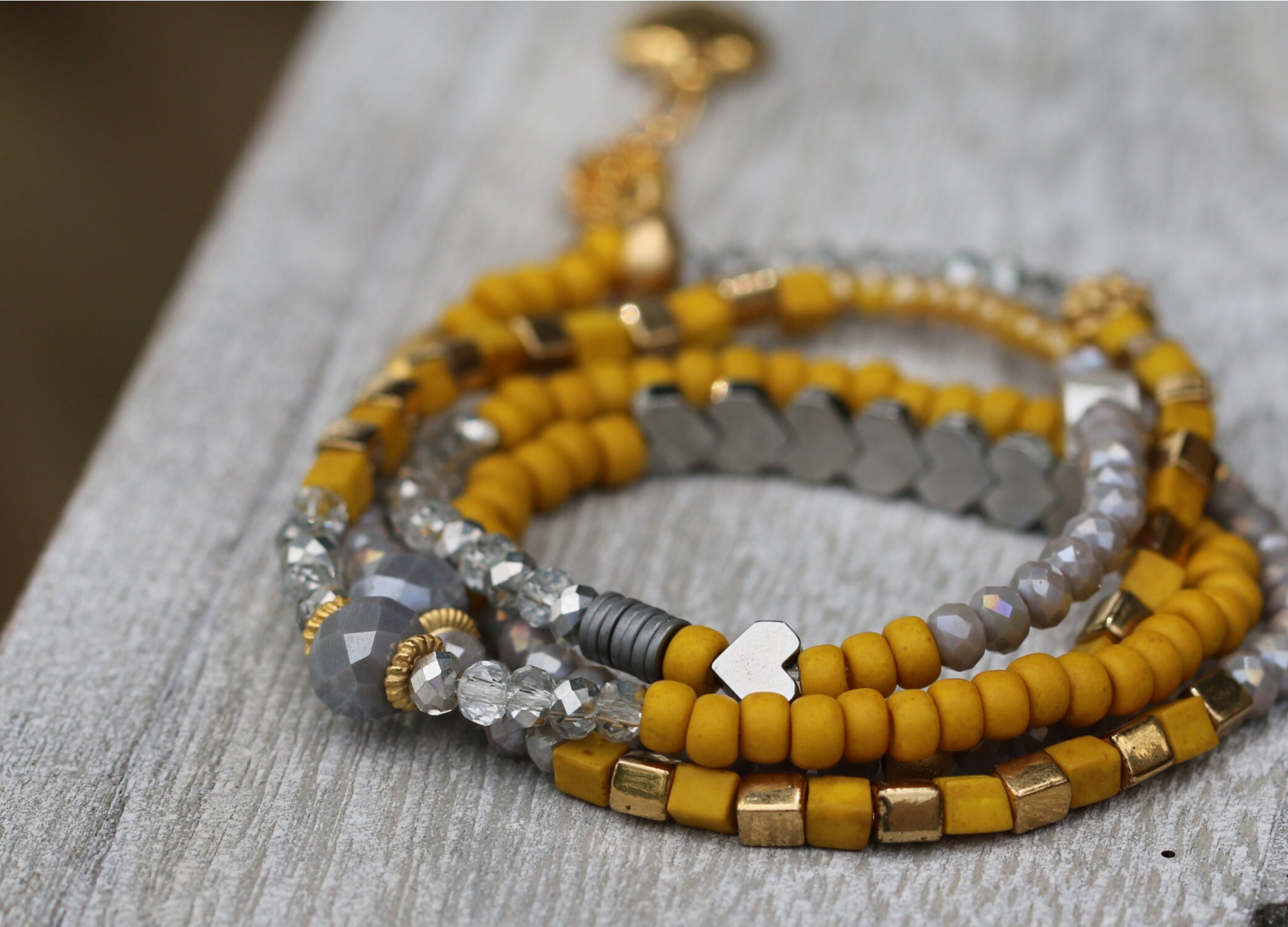 Yellow Beaded Wrap Bracelet: Handmade Layered Crystal & Porcelain - Etsy
